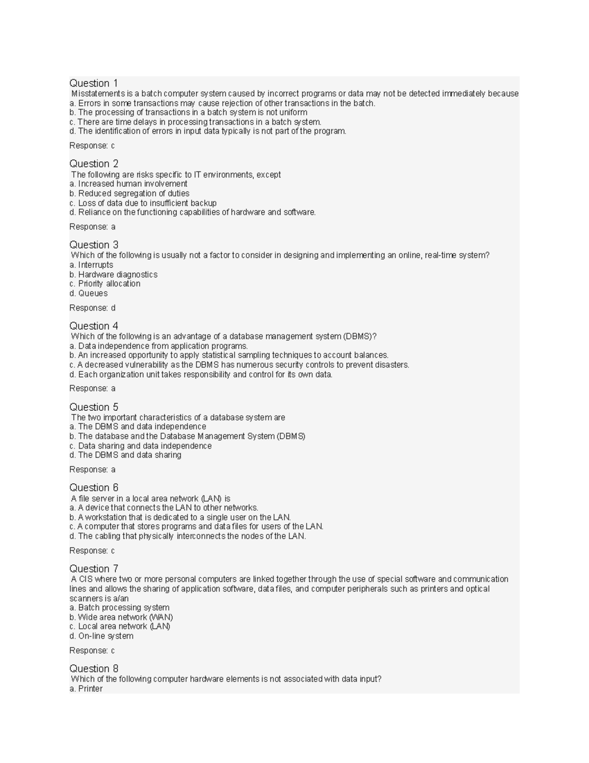 CIS Prelim: MCQs on Auditing in a Computer Info System Environment - Studocu