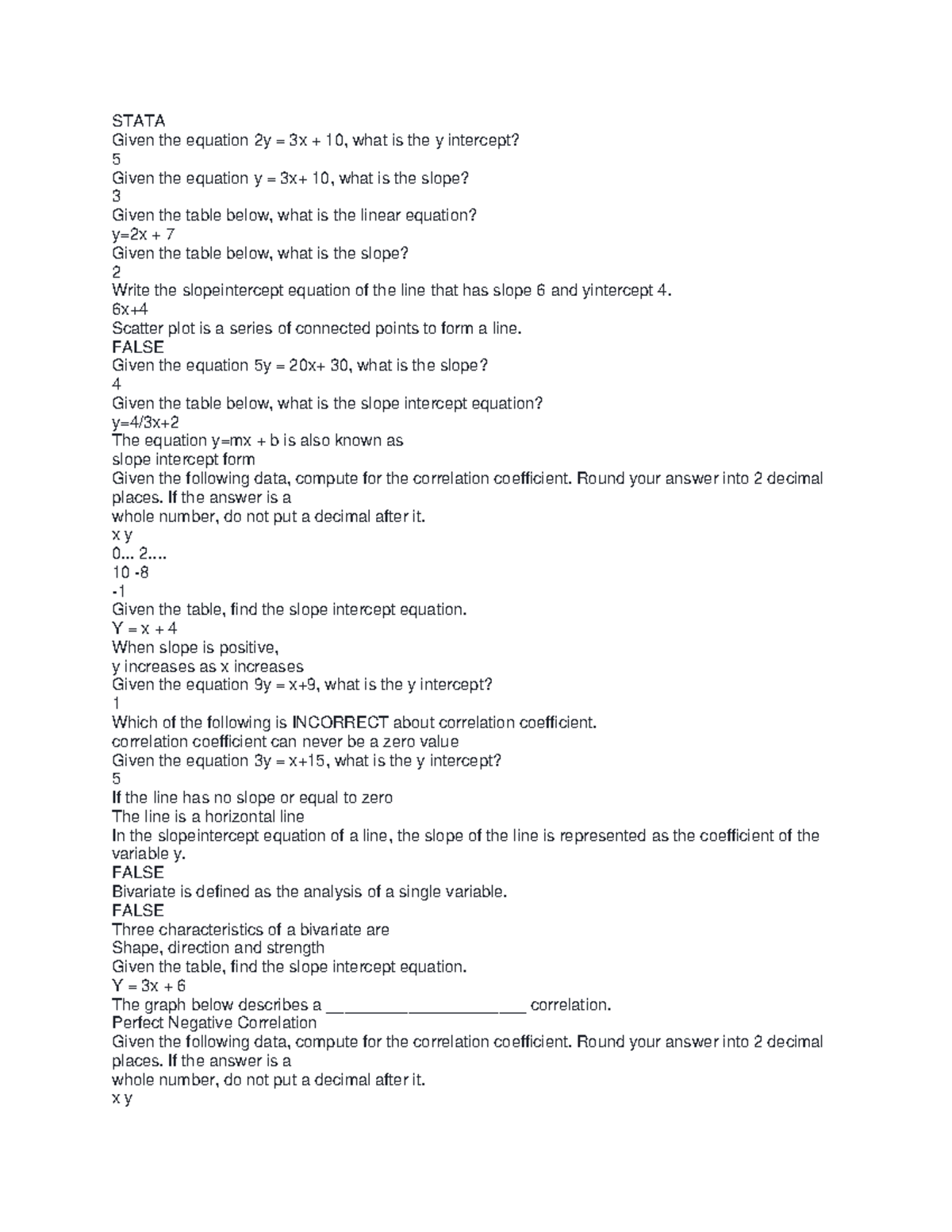 STATA Course: Understanding Linear Equations and Correlation ...