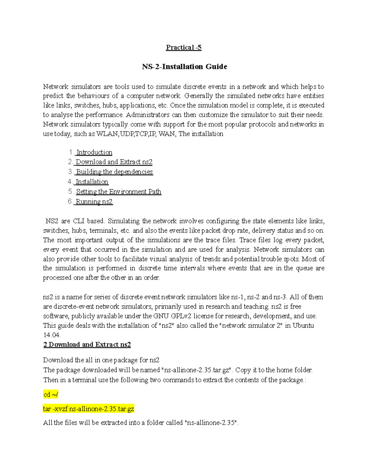 NS2 Installation Guide - PRAC-5: Step-by-Step Instructions - Studocu
