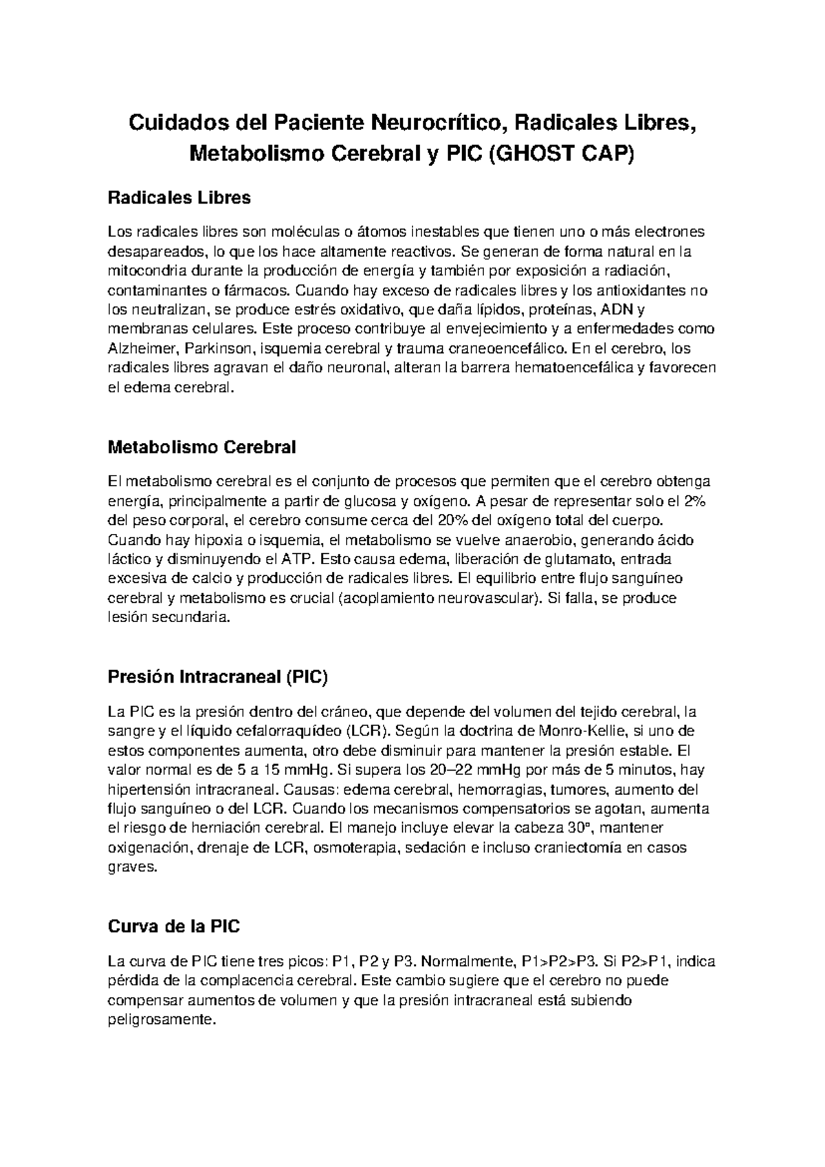 Cuidados del Paciente Neurocrítico y PIC (GHOST CAP) - Studocu