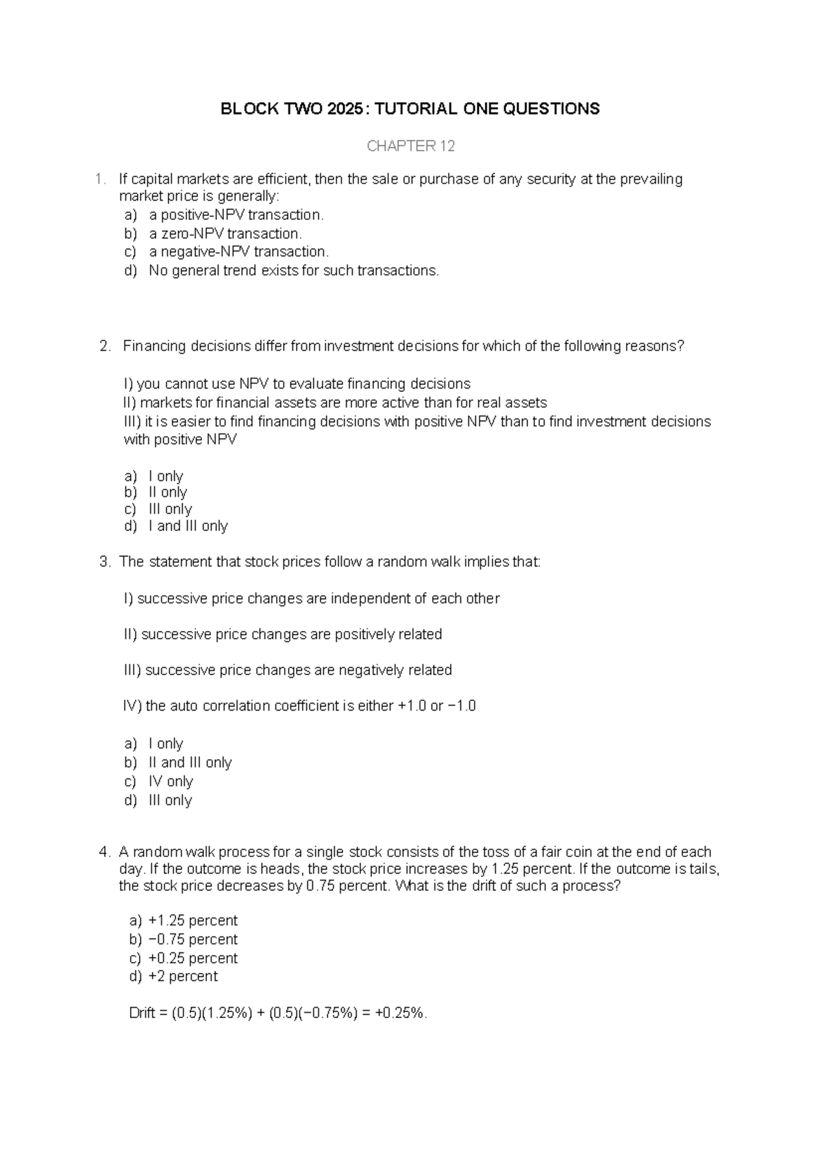 BLOCK TWO 2025: TUTORIAL ONE QUESTIONS ON CHAPTER 12 - Studocu