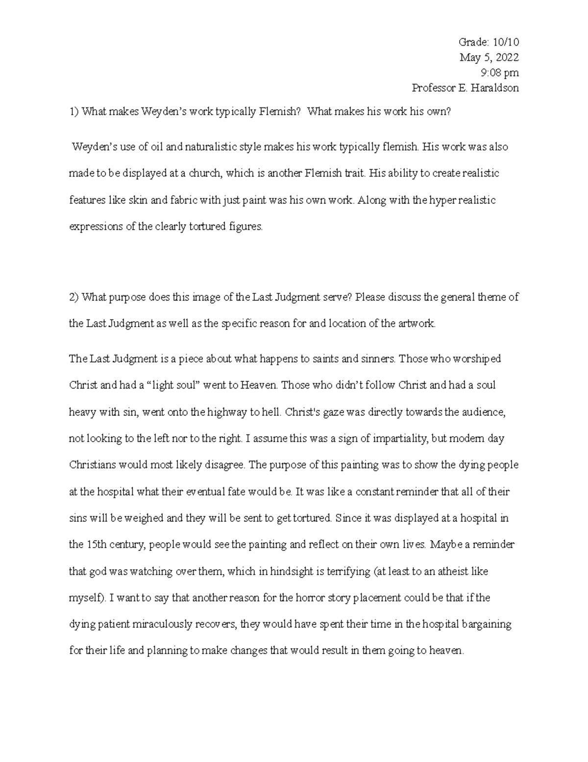 Smart History HW #2 - Grade: 10/ May 5, 2022 9:08 pm Professor E ...