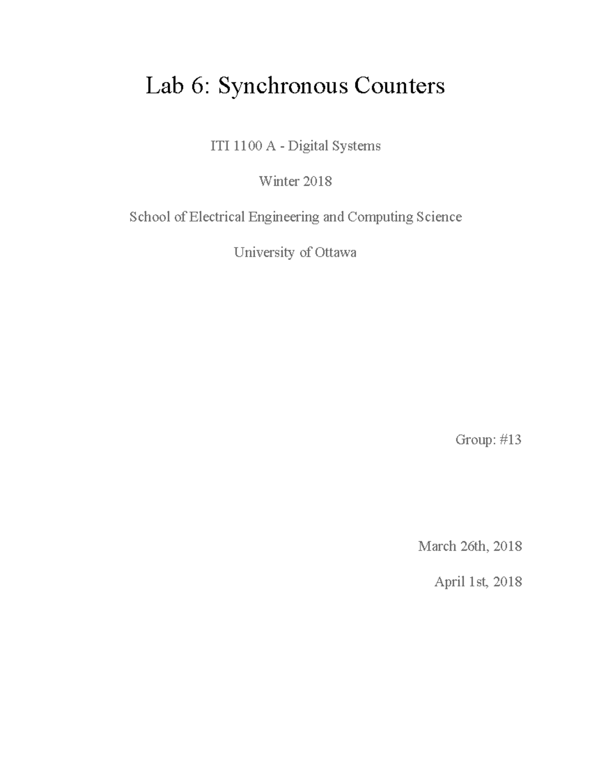 ITI1100 LAB 6 1 - LAB 6 REPORT 22 - Lab 6: Synchronous Counters ITI ...