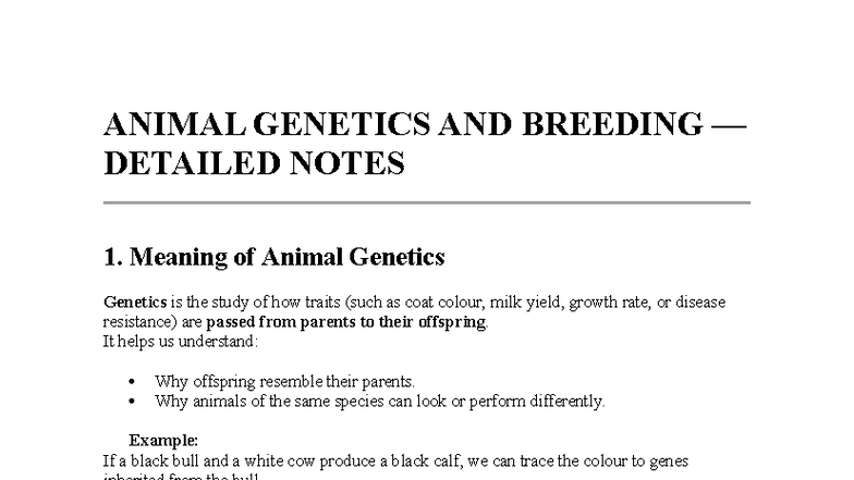 Animal Genetics and Breeding Detailed Notes (AGB 101) - Studocu
