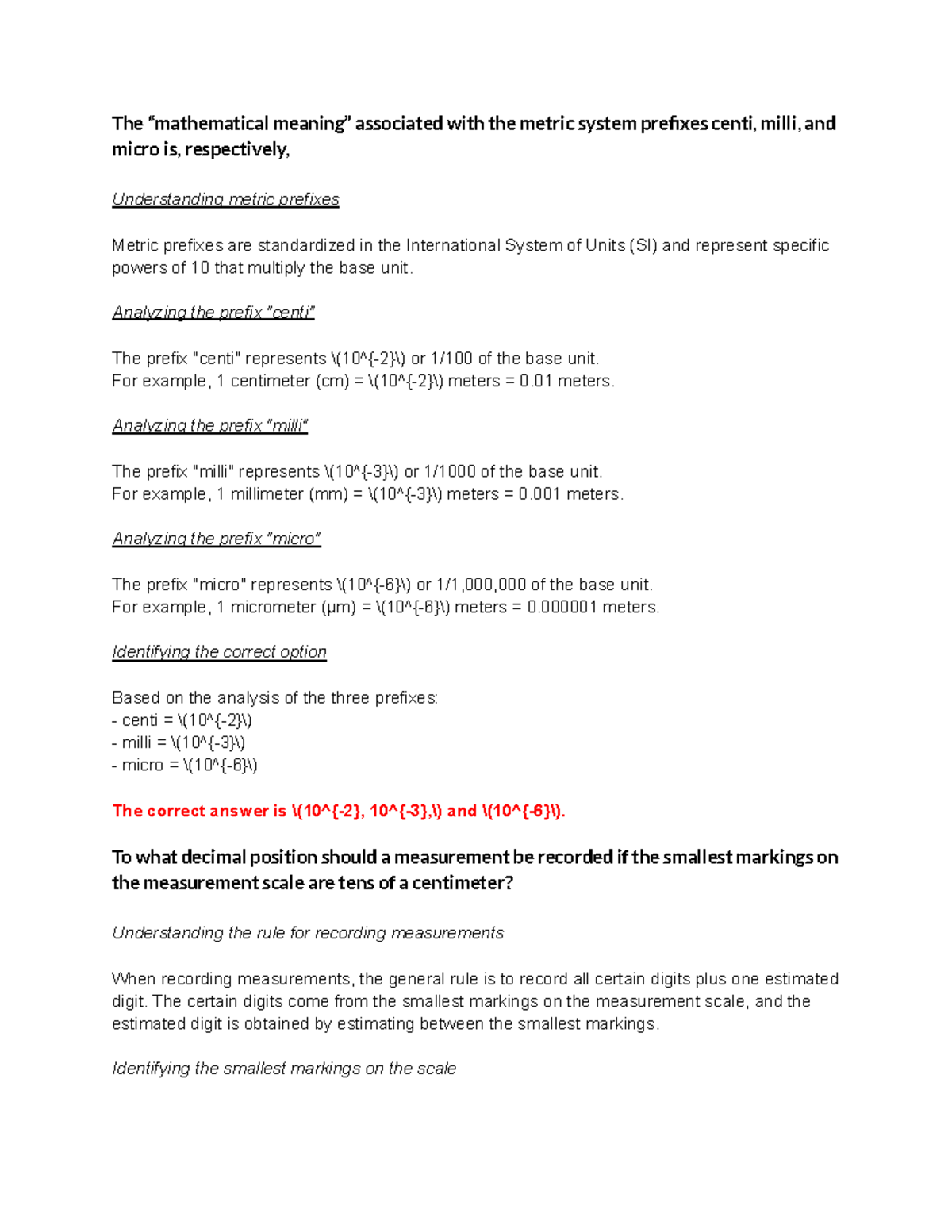 Chem 101: Understanding Metric Prefixes - Practice Quiz #2 - Studocu
