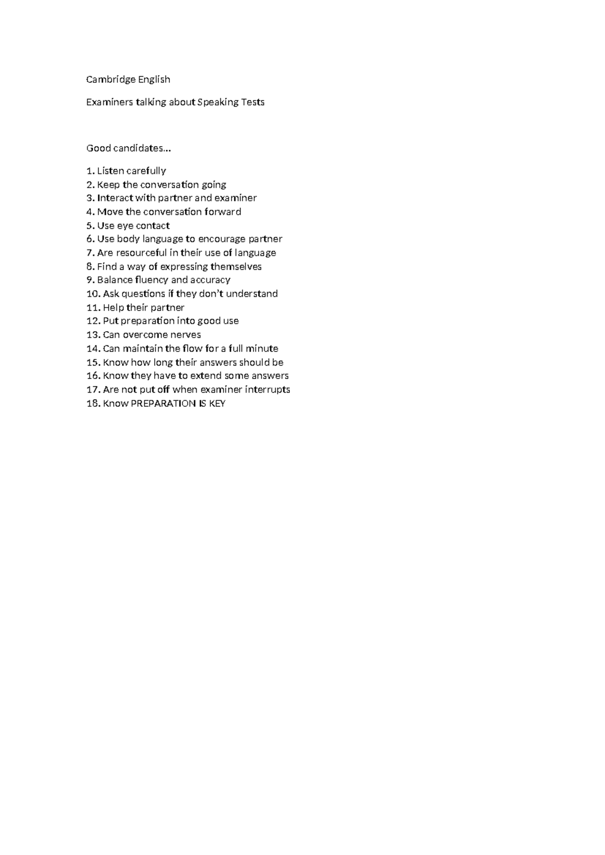 Cambridge English Speaking Test Tips: Key Strategies for Success - Studocu