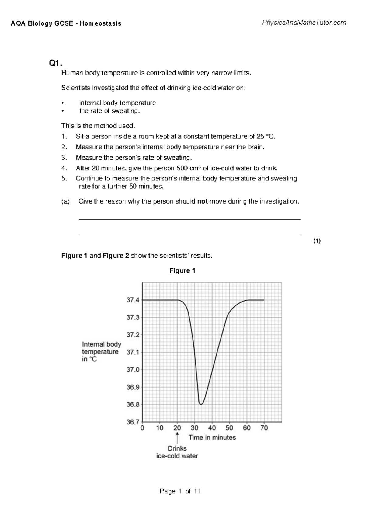 AQA Biology GCSE Homeostasis QP: Investigating Body Temperature Control ...