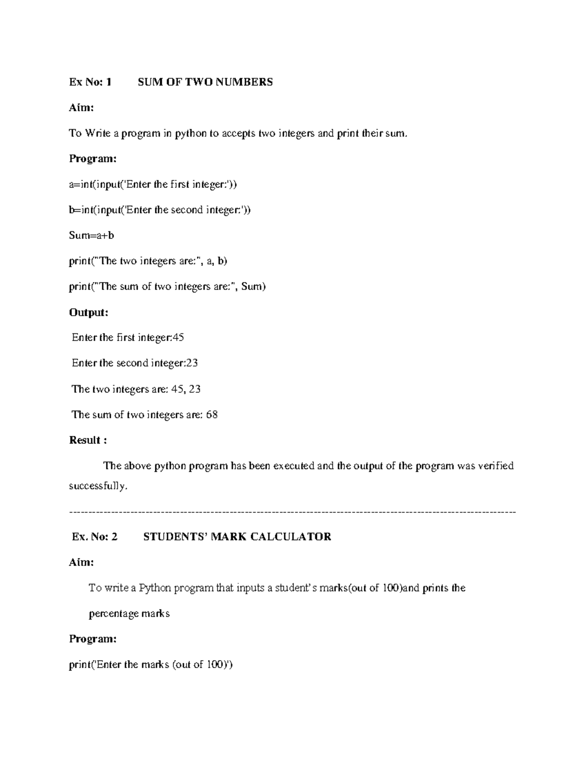 Python Practical File: Programs for Basic Operations and Calculations ...