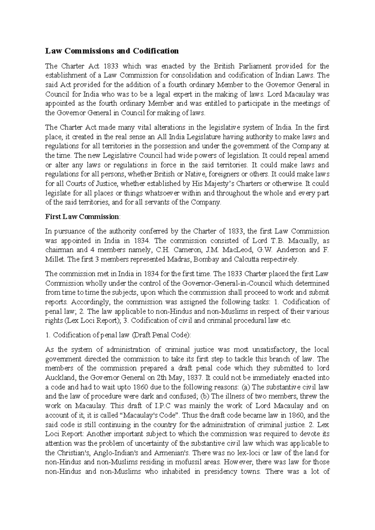 Legal History Notes: Law Commissions & Codification (Unit 3) - Studocu