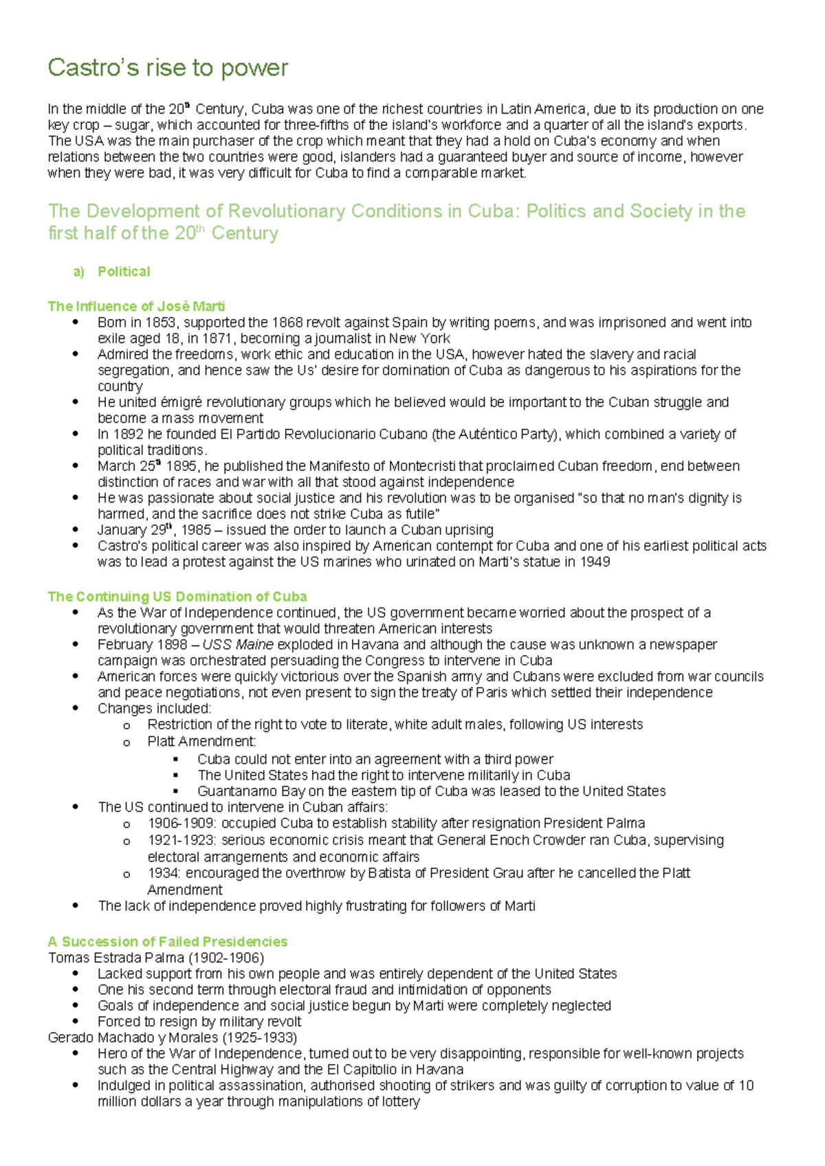 Paper 2: Castro's Rise to Power and Revolutionary Context - Studocu
