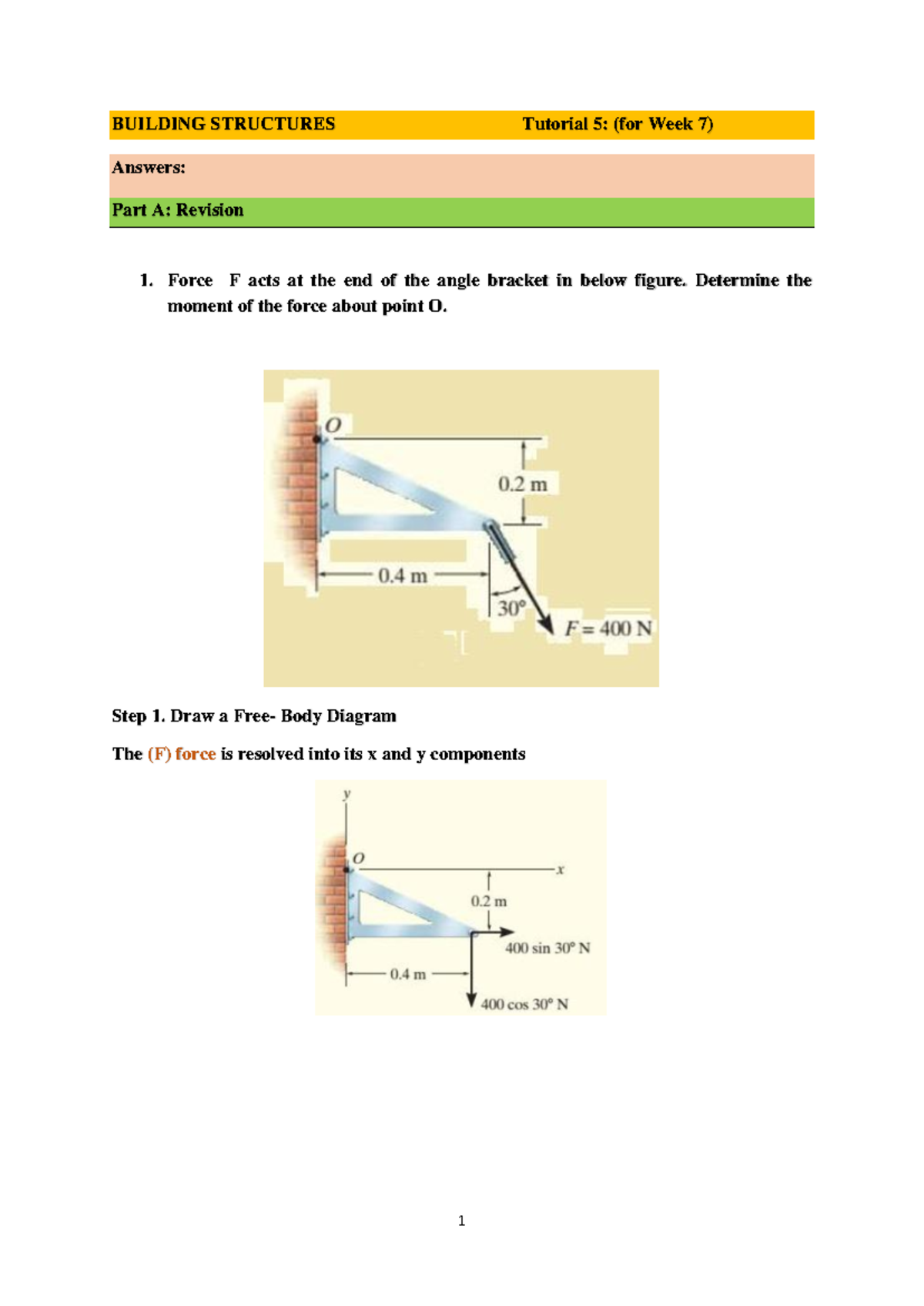 W7 - Tutorial Answers 2024 - BUILDING STRUCTURES Tutorial 5 : (for Week ...