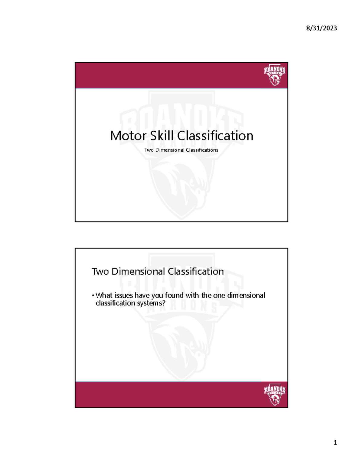 Two Dimensional Classification of Motor Skills: Gentile’s Taxonomy ...
