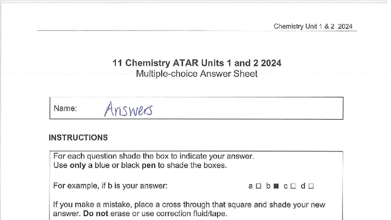Chemistry ATAR Units 1 and 2 2024 - Q&A Booklet - Studocu