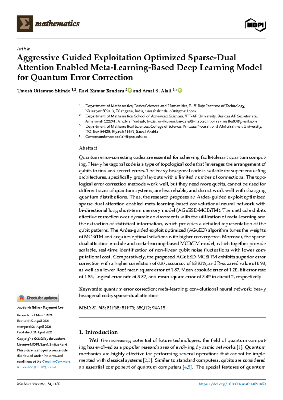 AGuEO Deep Learning Model for Quantum Error Correction in Mathematics ...