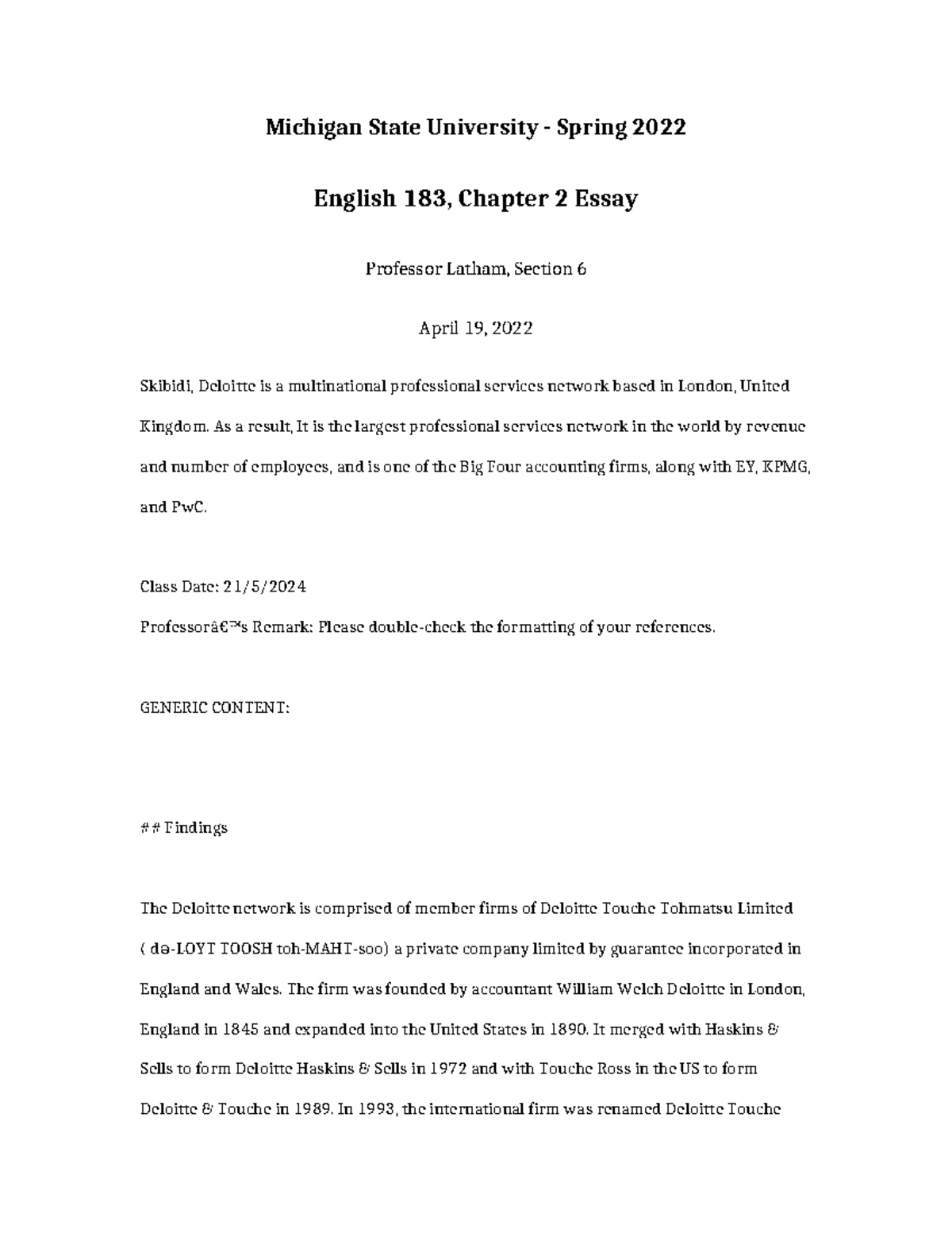 English 183 Chapter 2 Essay - Michigan State University - Spring 2022 ...