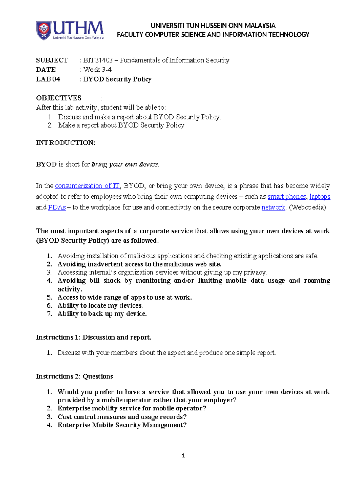 Lab 04: BIT21403 - OD Security Policy Report and Discussion - Studocu