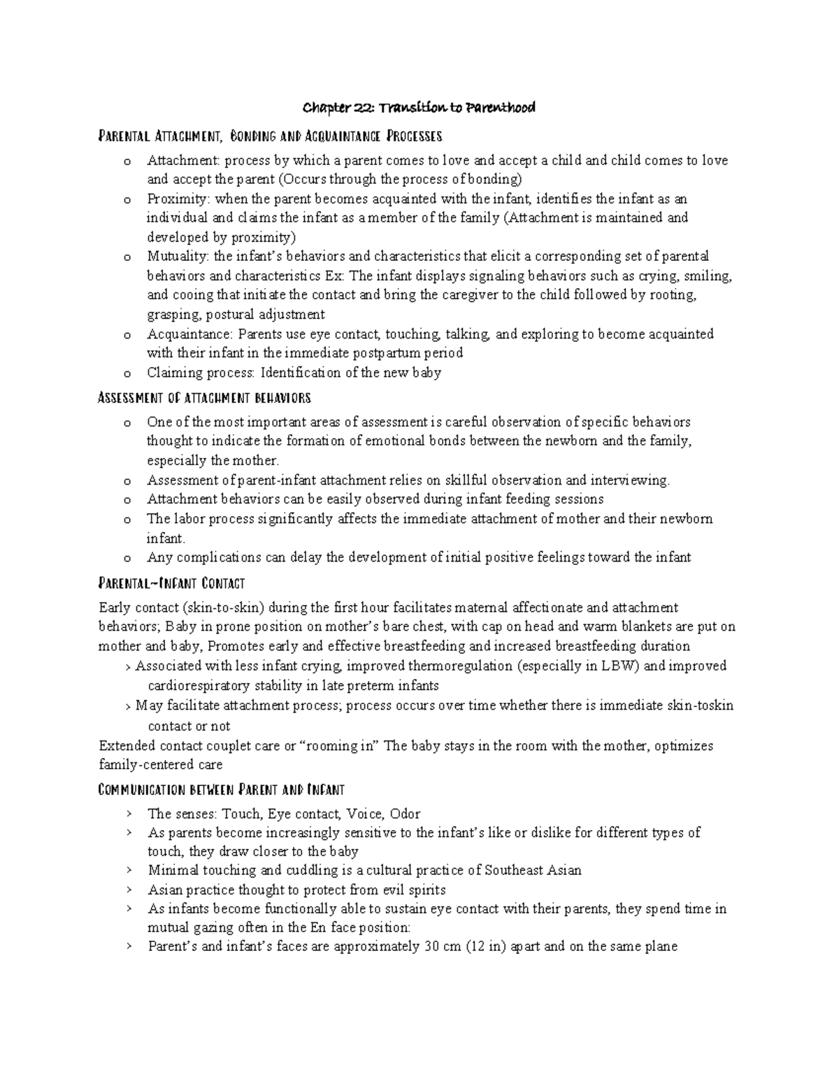 OB 22: Transition to Parenthood - Attachment, Bonding & Acquaintance ...