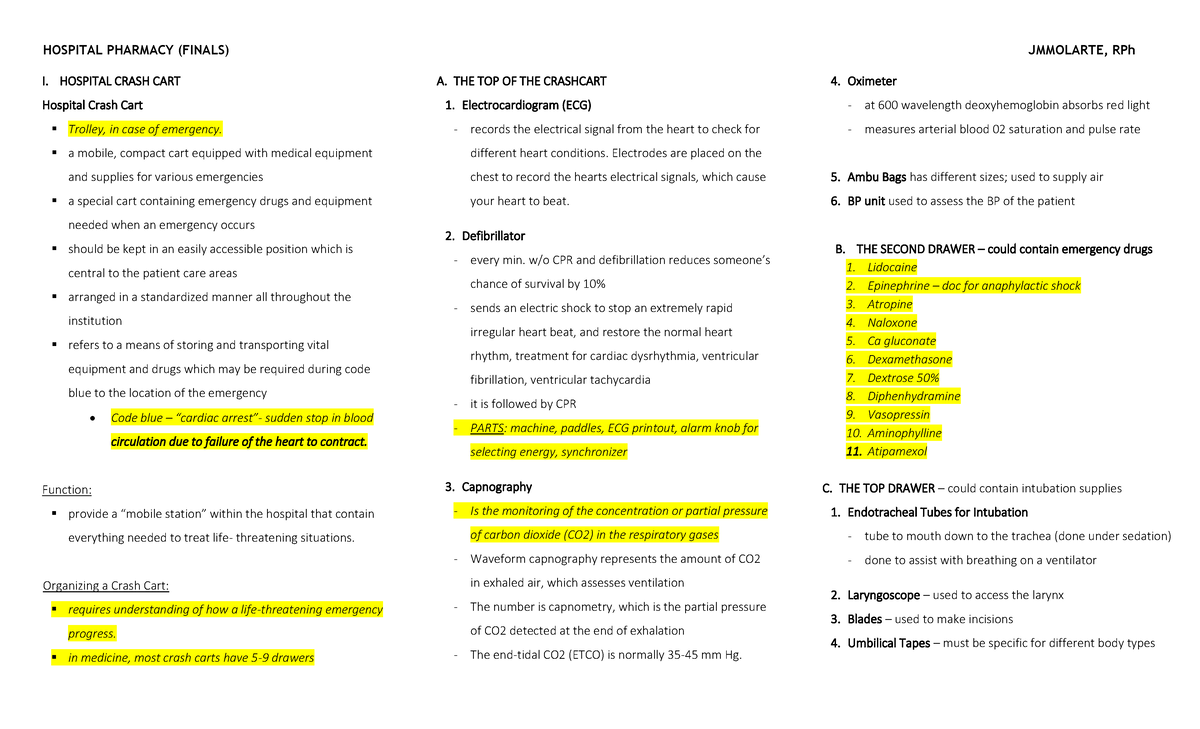 Hospital Crash Cart Overview and Equipment Details - eCart - Studocu