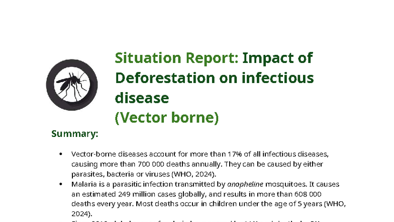 Situation Report: Impact of Deforestation on Vector-Borne Diseases ...