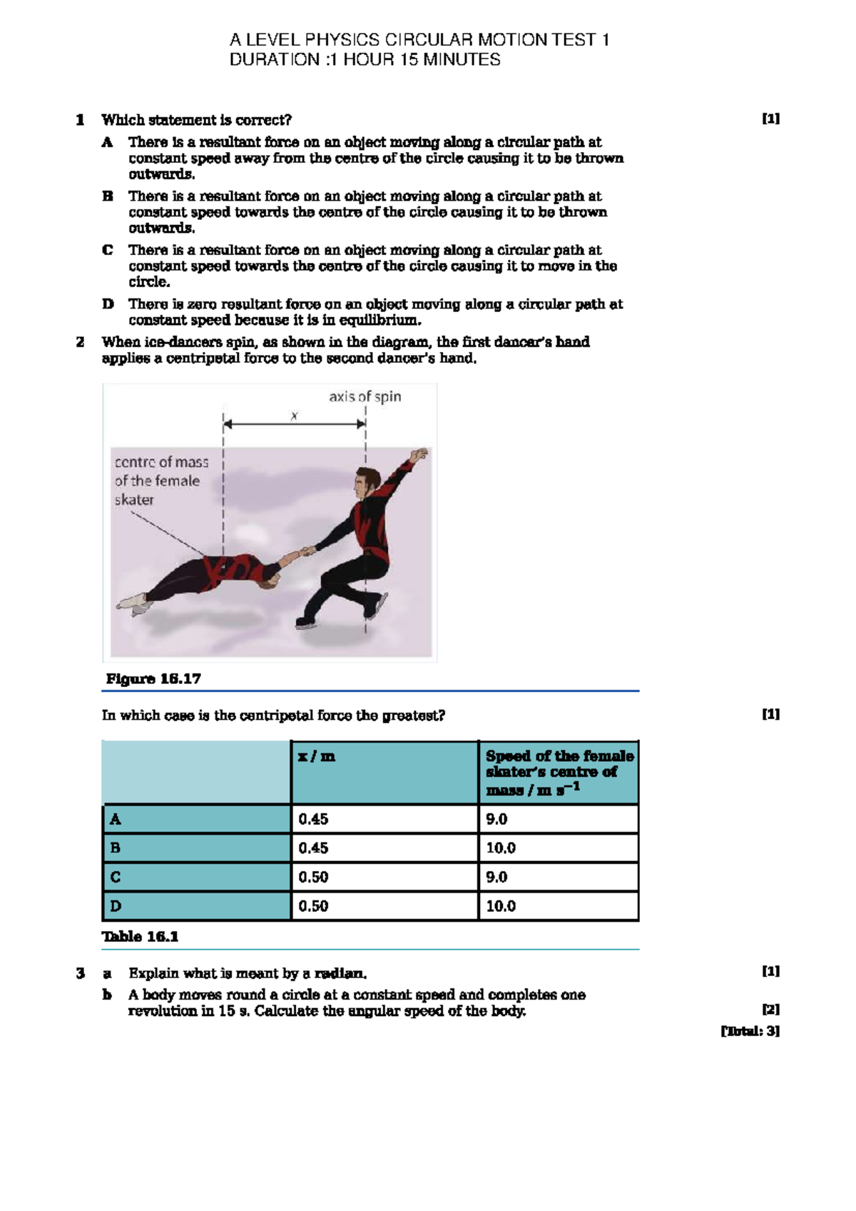 Alevel Circular Motion TEST - Physics - A LEVEL PHYSICS CIRCULAR MOTION ...