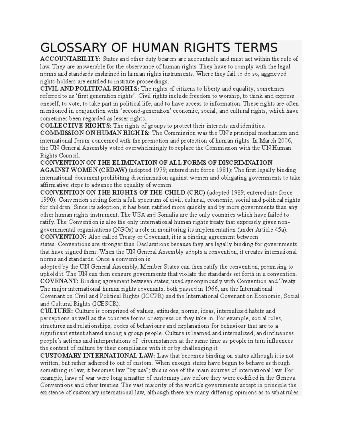 Glossary of Essential Human Rights Terms for Understanding - Studocu
