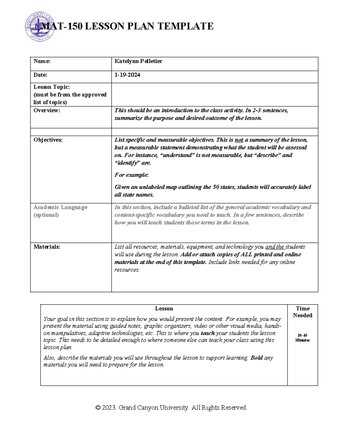 MAT-150. Comprehensive Lesson Plan Template for Educators - Studocu
