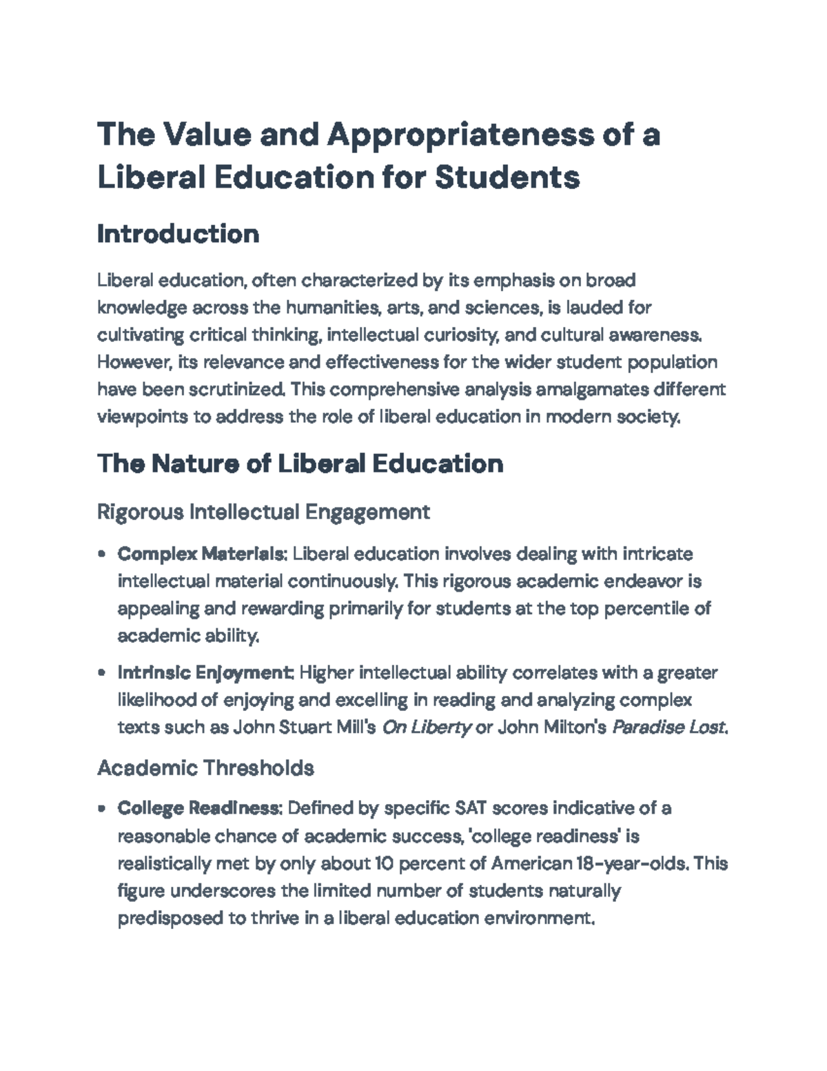 The Value and Appropriateness of Liberal Education: A Comprehensive ...