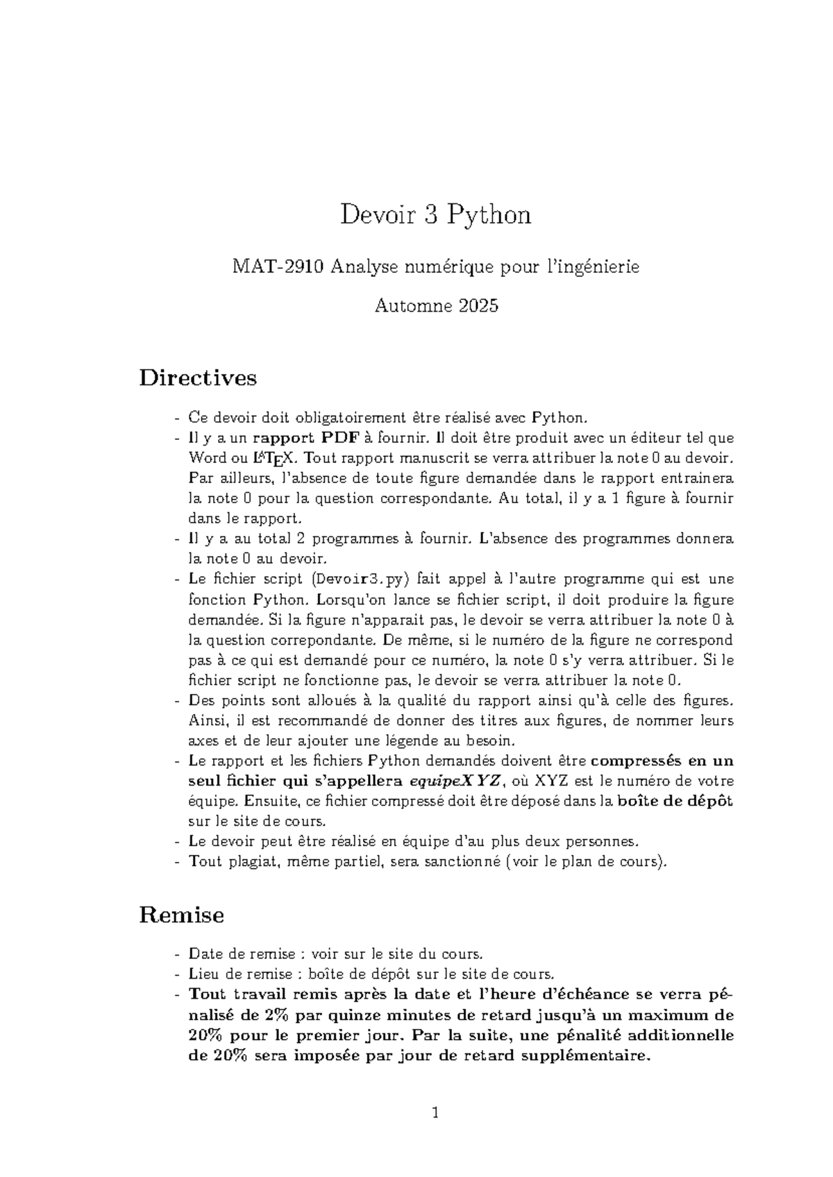 MAT2910 Devoir 3: Directives pour Analyse Numérique en Python - Studocu