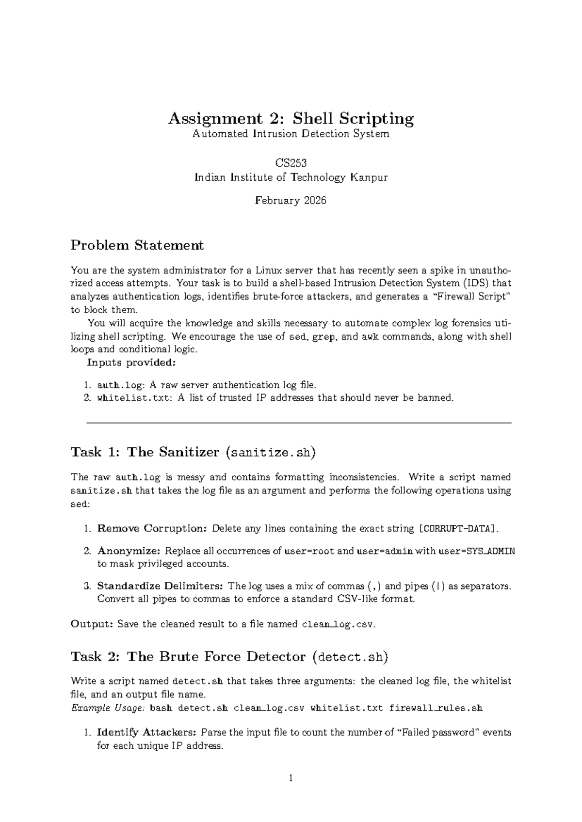 CS253: Shell Scripting for Automated Intrusion Detection System ...
