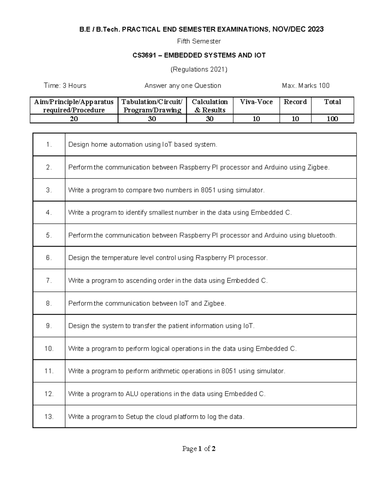 CS3691 SET3 - Embedded Systems & IoT Practical Exam Questions - Studocu
