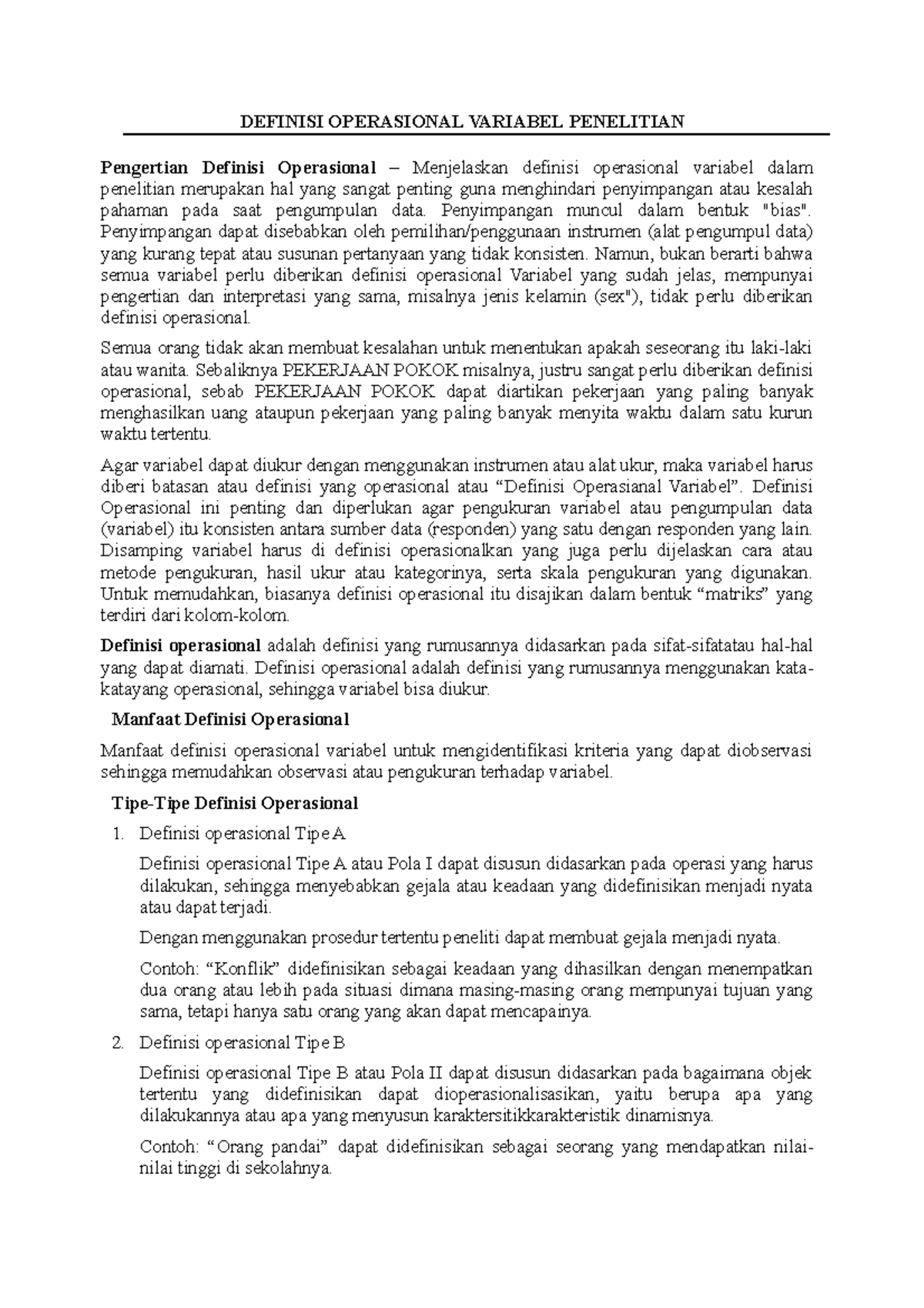 Definisi Operasional Variabel dalam Penelitian: Panduan Lengkap - Studocu