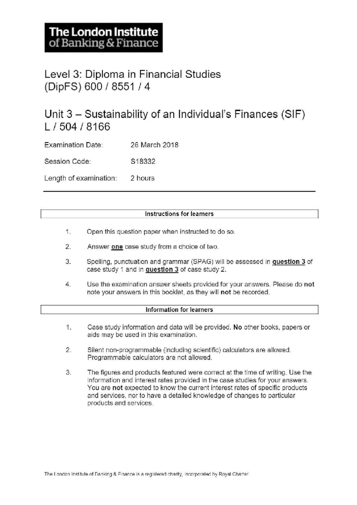 LIBF 1 - dadadada - The London Institute of Banking Finance Level 3 ...
