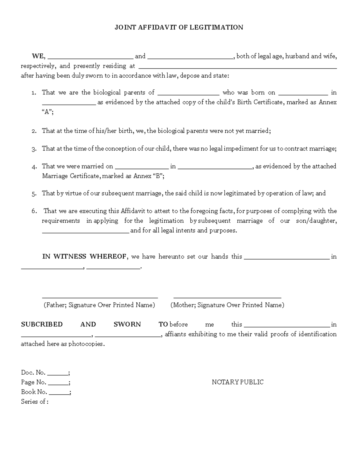 Joint Affidavit of Legitimation and Compliance Form - Studocu