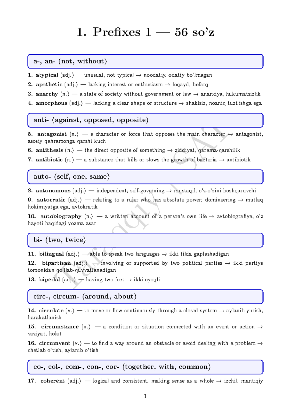 SAT Vocabulary List 1: Prefixes and Meanings - Studocu