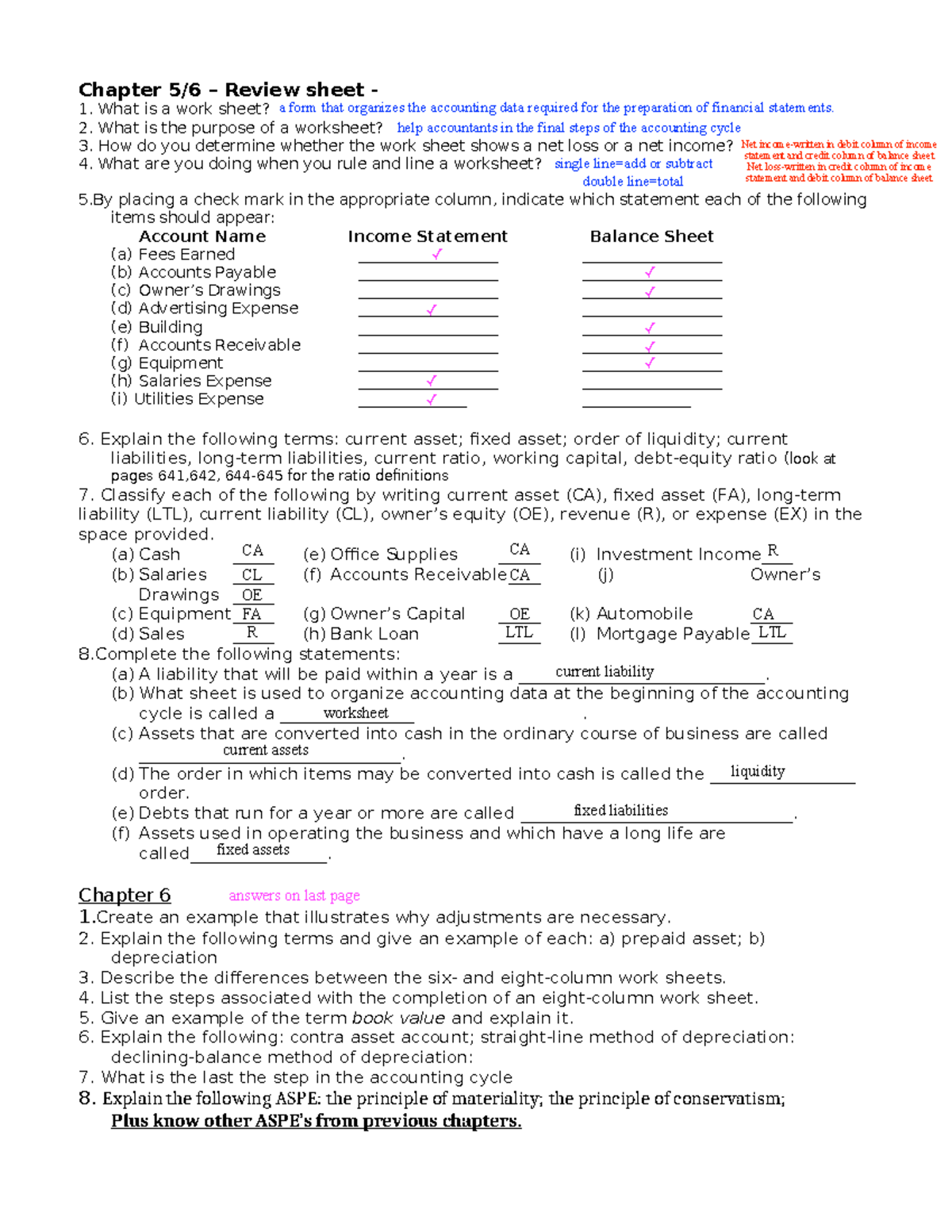 Accounting Chapter 5-6 review - Chapter 5/6 – Review sheet - 1. What is ...