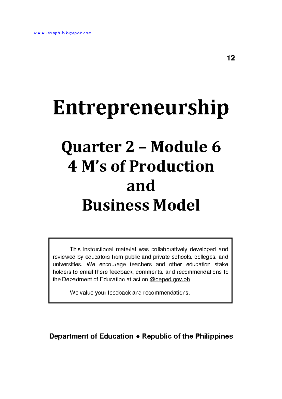 Mod6 4Ms-of-Production-and-Business-Model v2 - Entrepreneurship Quarter ...