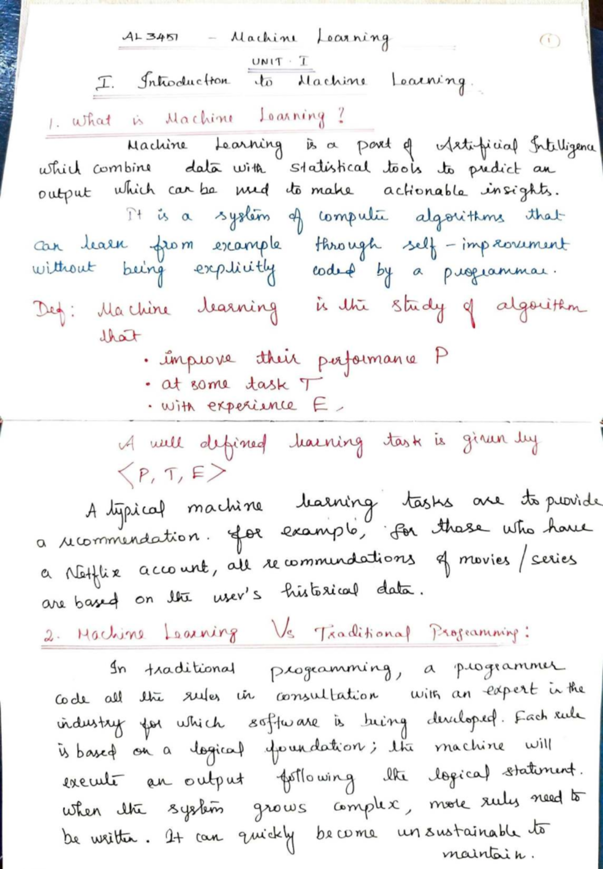 Ml unit 1 - Machine learning notes - AL 3451 Machine Learning I UNIT I ...