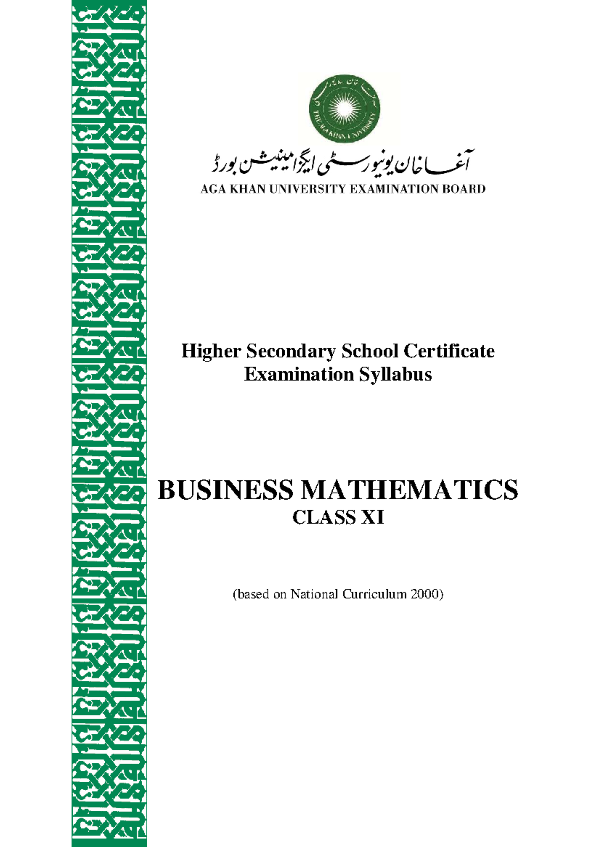 Business Mathematics Syllabus for HSSC Class XI (Revised 2012) - Studocu