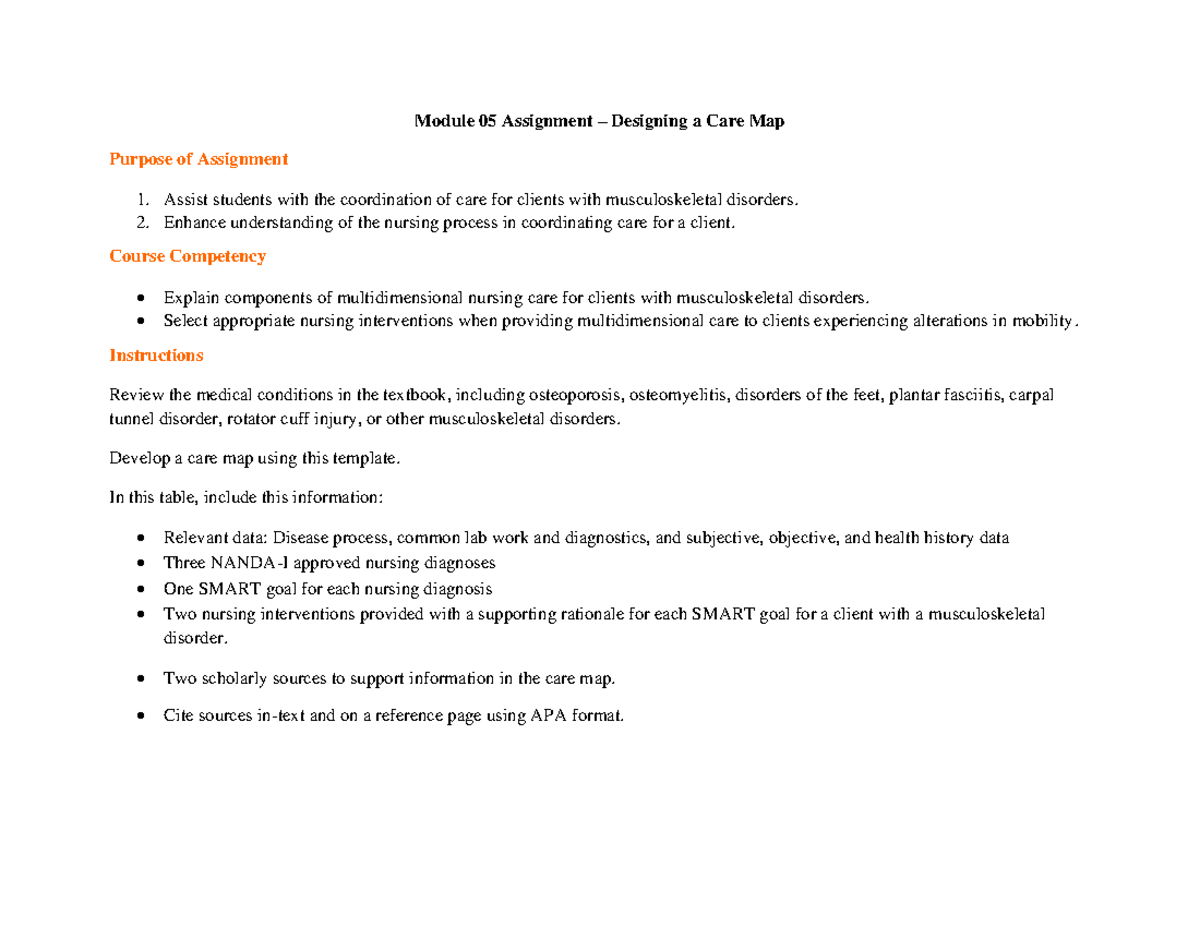 NUR 2356 Module 05 Assignment - Module 05 Assignment – Designing a Care Map Purpose of ...