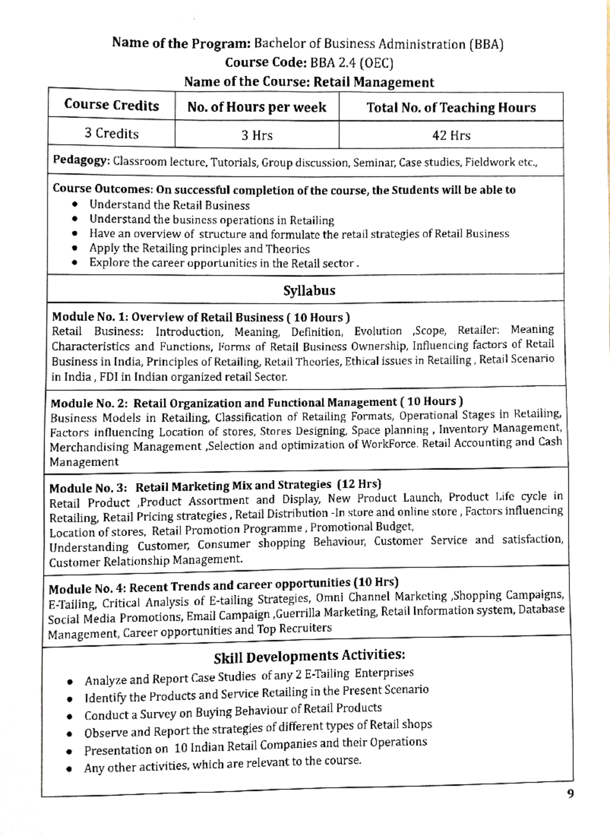 OEC Syllabus - Name of the Program: Bachelor of Business Administration ...
