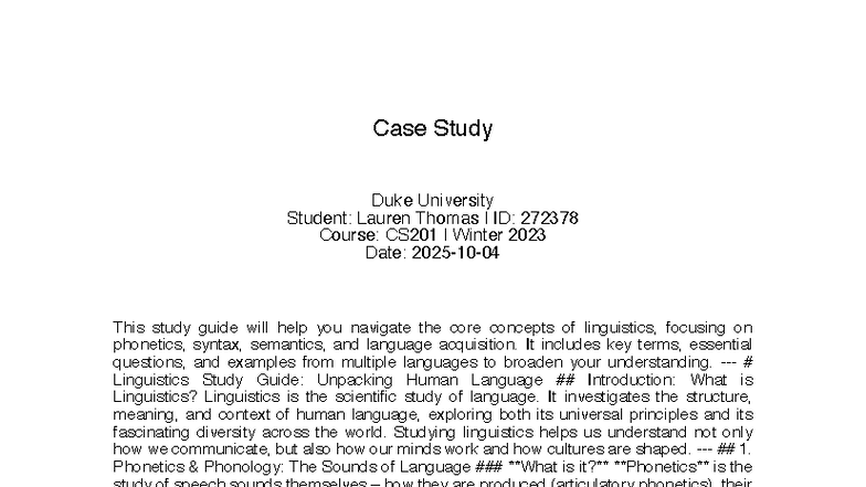 Study ZA20TZ 3100 - Case Study Duke University Student: Lauren Thomas ...