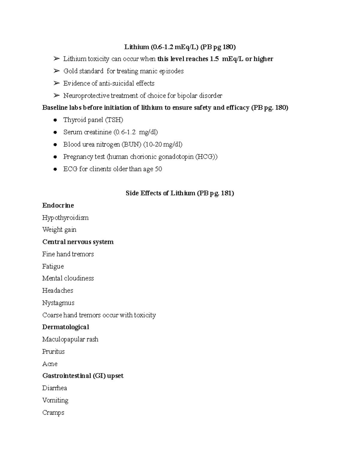 Lithium Toxicity & Treatment Guidelines (PB pg 180-181) - Studocu