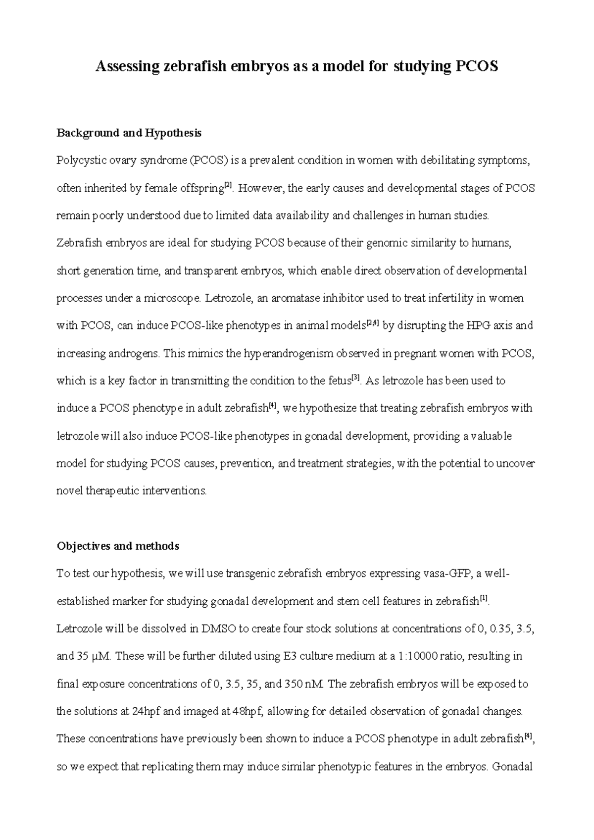 PHSL343 Research Proposal: Zebrafish as a Model for PCOS Study - Studocu