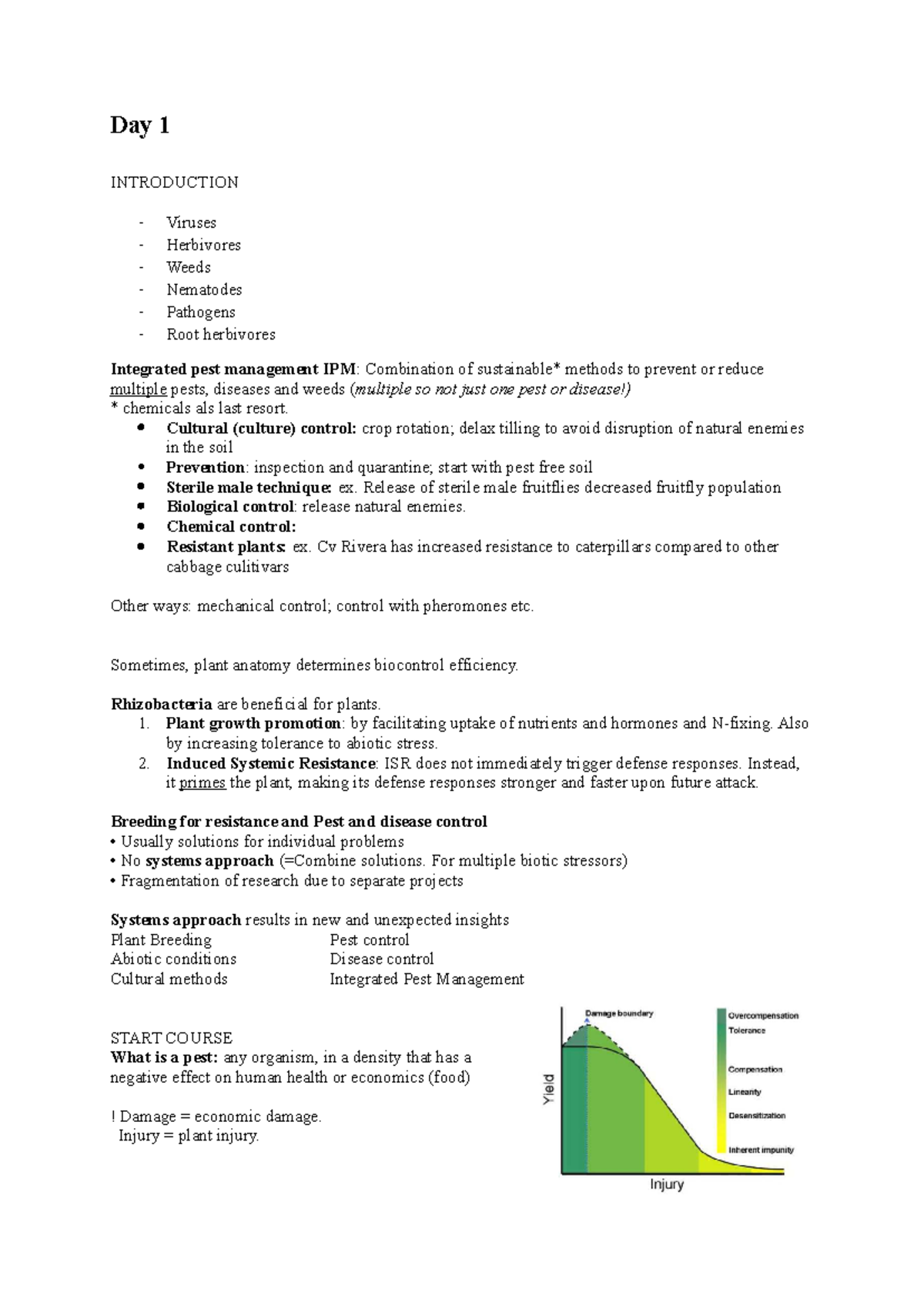 Day 1 IPM Lecture Notes: Integrated Pest Management Overview - Studeersnel
