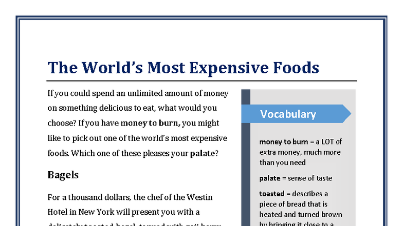 Lesson 39 - Exploring the World's Most Expensive Foods - Studocu