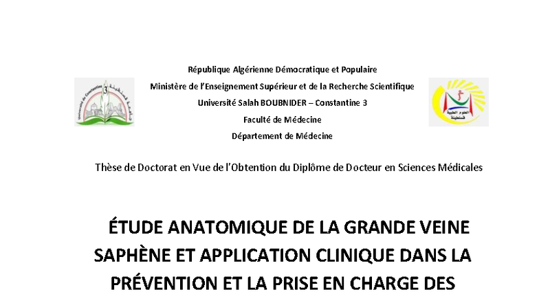 Étude Anatomique et Clinique de la Grande Veine Saphène - Thèse de ...