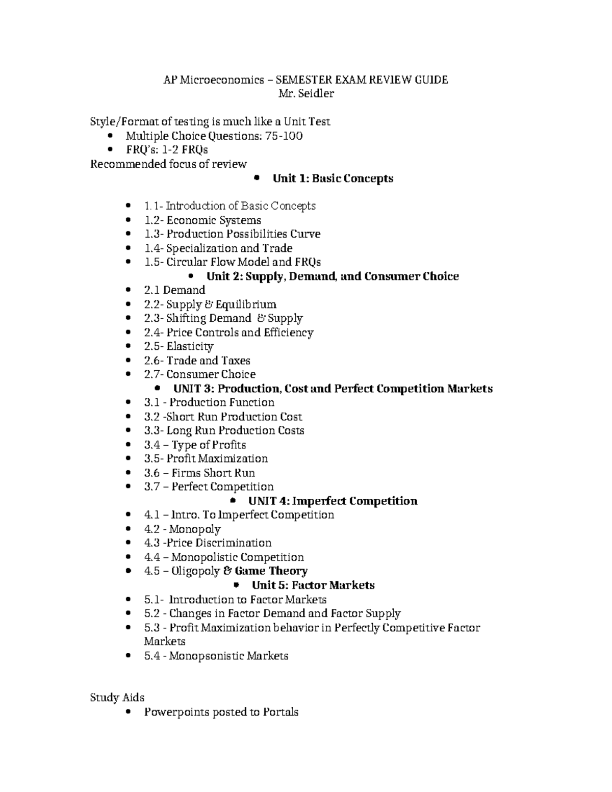 First Semester Study Guide AP Econ -1 - AP Microeconomics – SEMESTER ...