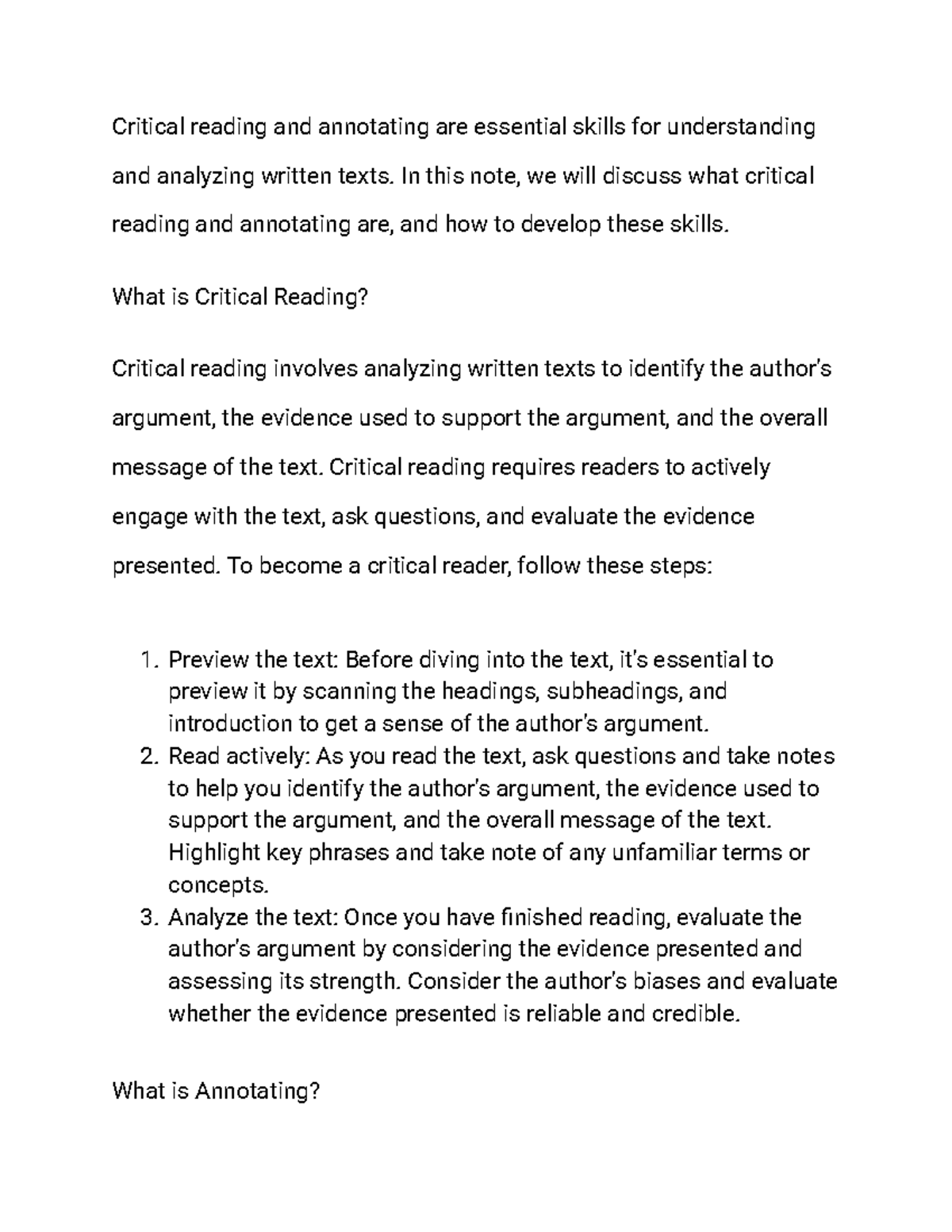 Critical Reading and Annotating Techniques: A Guide for Students - Studocu