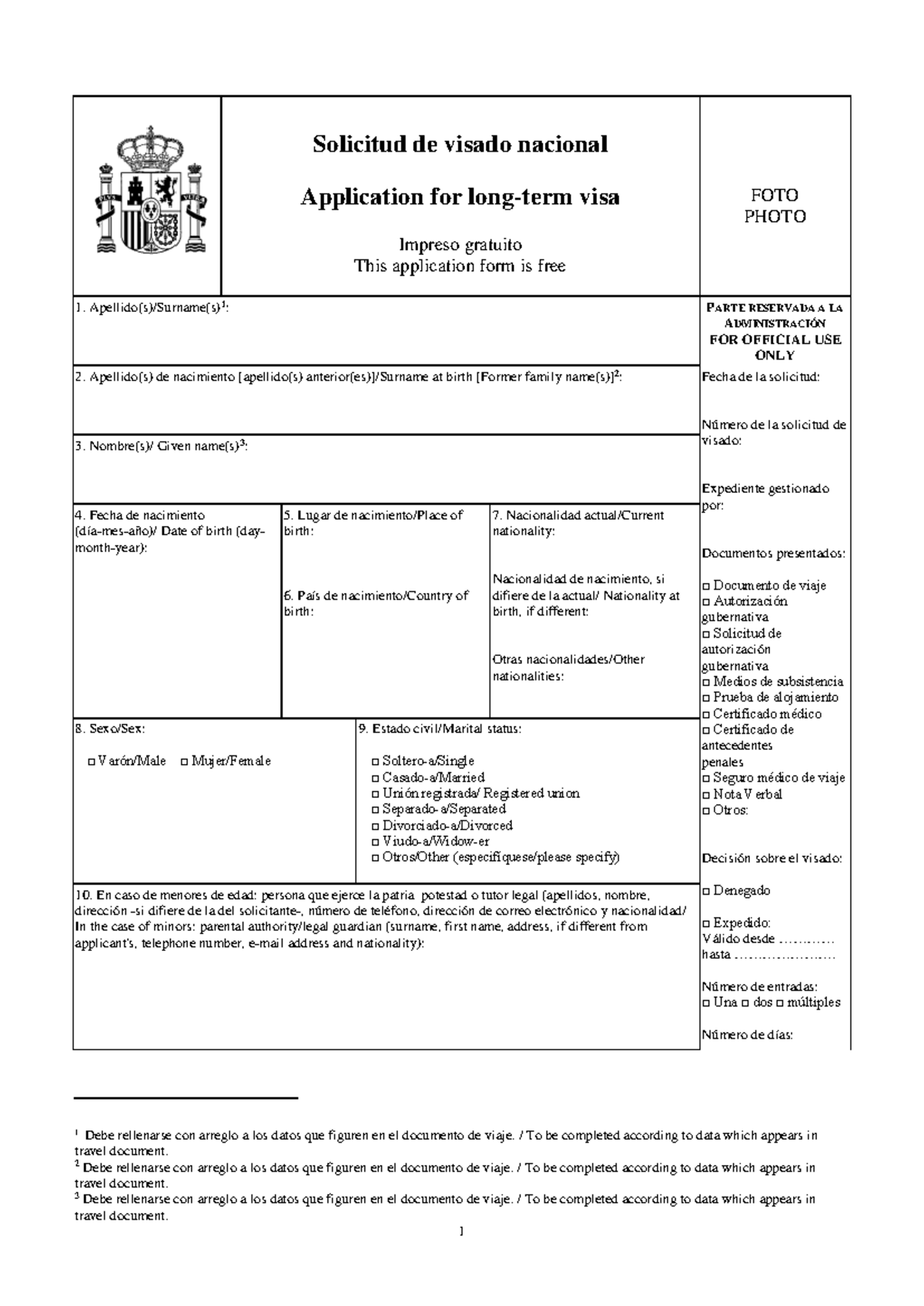 Solicitud de Visado Nacional - Formulario Editable - Studocu
