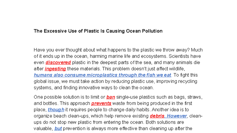 ENG 101: Essay Notes on Plastic Pollution and Ocean Conservation - Studocu